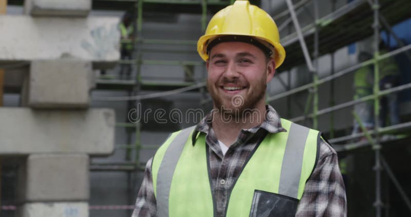 Dirt, Construction Worker or Happy Man with Gloves, Dust or Smile for ...