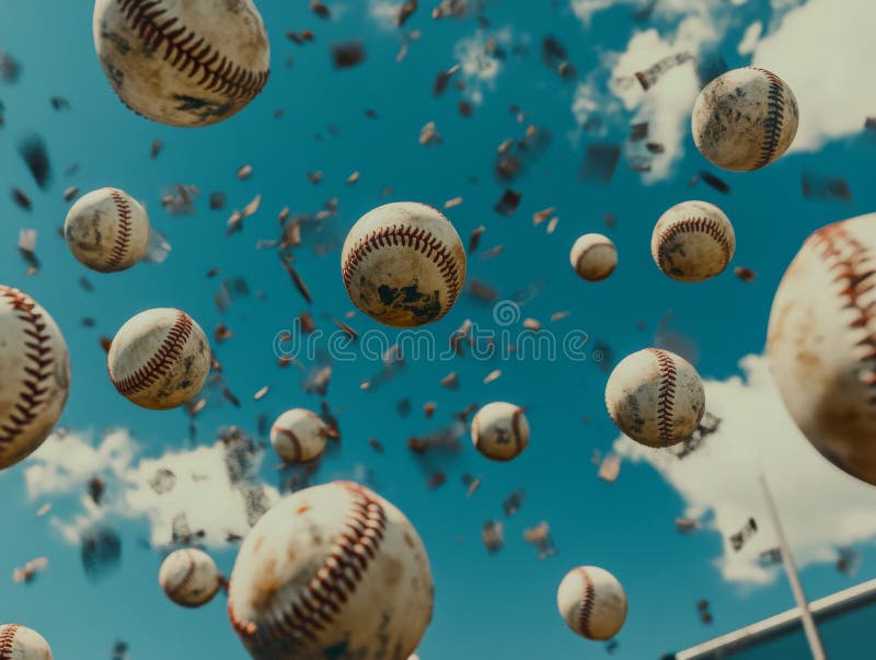 Dirt and Debris Fall from Used Baseballs into the Air. Stock Image ...