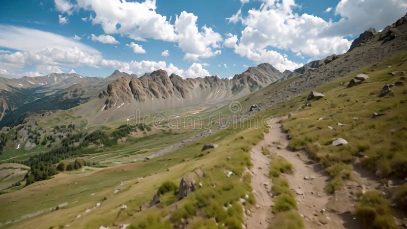 A Dirt Path Climbs Up a Hill with Mountains in the Backdrop, a Rugged ...