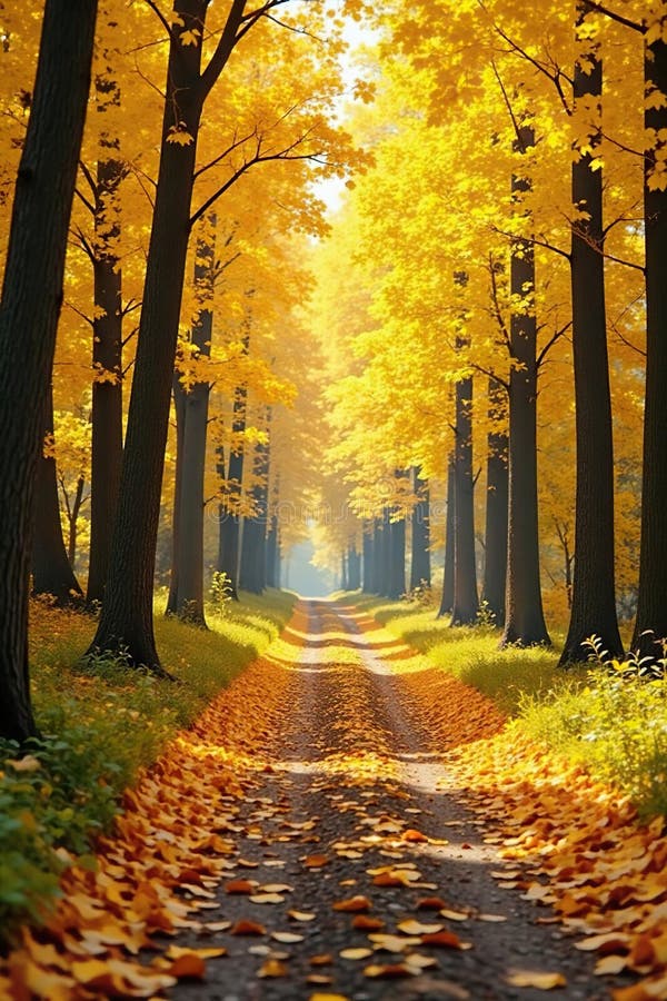 A Dirt Path Covered in Yellow Leaves and Fallen Branches, Yellow, Light ...
