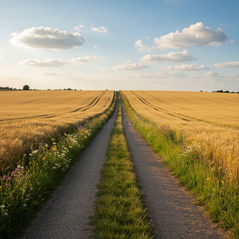 A Dirt Path Lined with Grass and Wildflowers Runs through Expansive ...