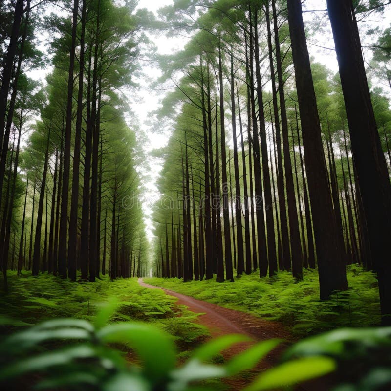 Dirt Path in a Pine Forest with Overcast Sky Stock Illustration ...