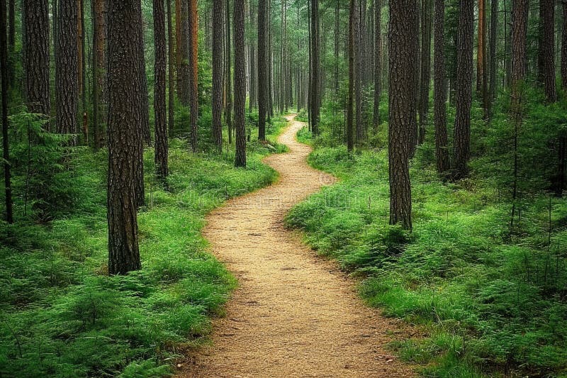 A Dirt Path Surrounded by Trees in a Dense Forest Stock Photo - Image ...
