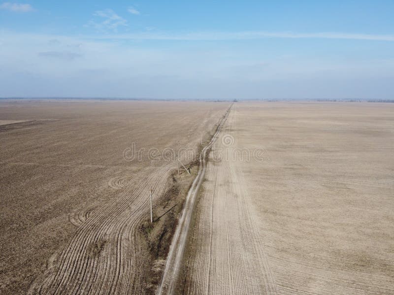 Dirt Road between Arable Fields, Aerial View. Landscape. Arable Fields ...