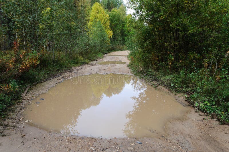Dirt road with big puddles stock image. Image of travel - 116293301