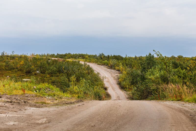 A Dirt Road Going To the Left into the Distance among a Small Forest ...