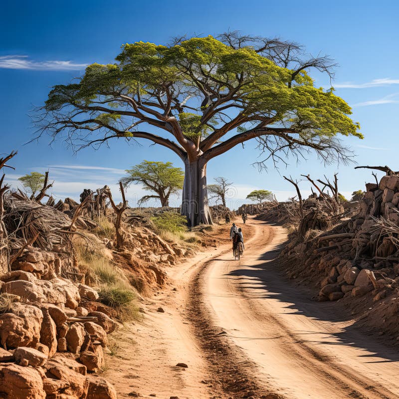 A Dirt Road with a Large Tree in the Middle. Stock Image - Image of ...