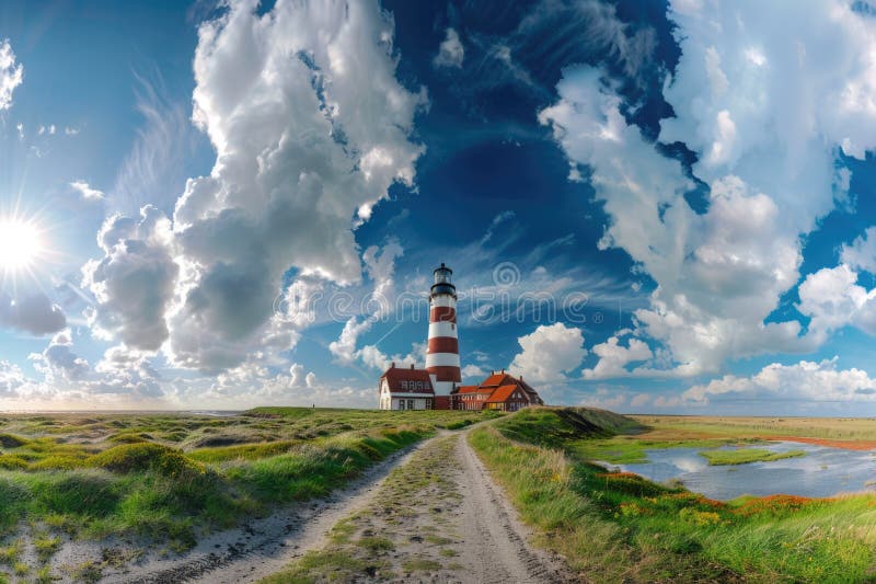 Dirt Road Leading To Lighthouse Stock Photo - Image of landscape, foggy ...