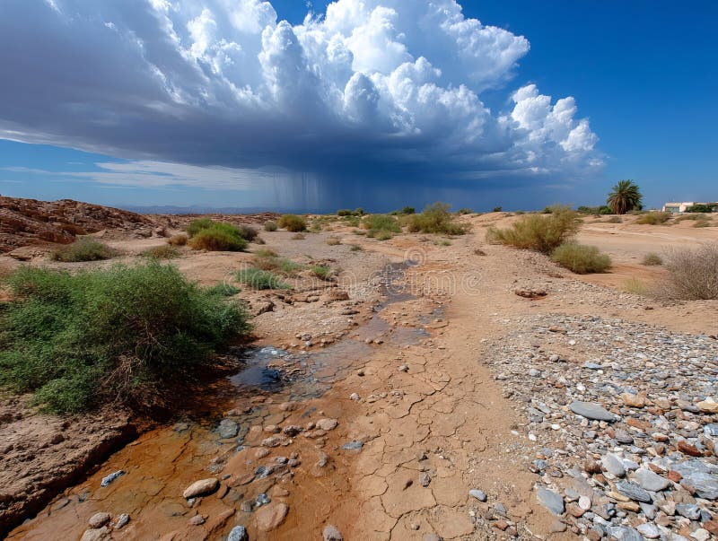 A Dirt Road in the Middle of a Desert Under a Cloudy Sky Stock Photo ...