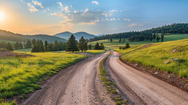 A Dirt Road in the Middle of a Grassy Field, AI Stock Image - Image of ...