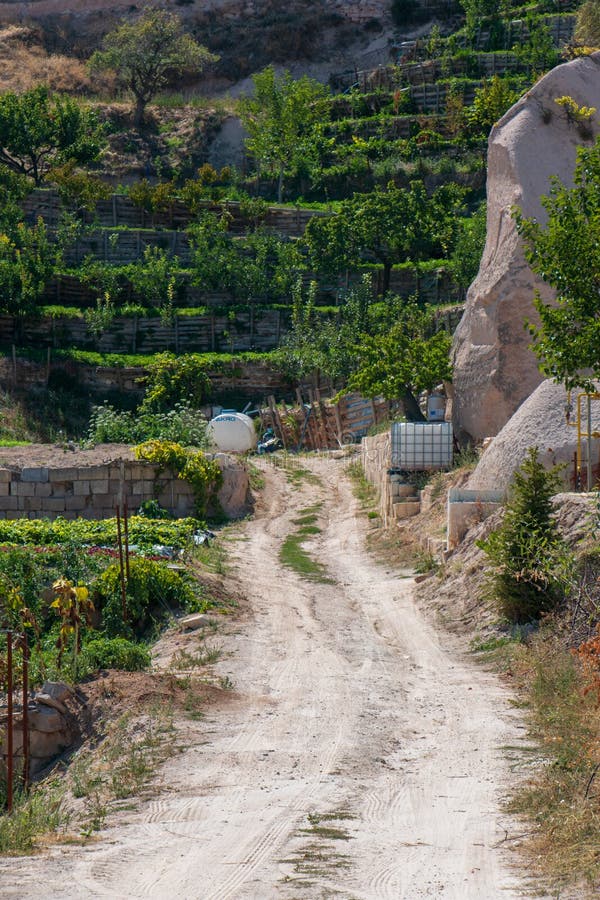 Dirt road stock image. Image of nevsehir, tree, beautiful - 184935093