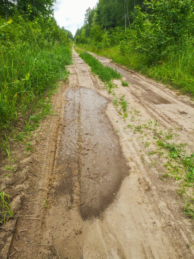 Dirt Road with Puddles after Rain Stock Photo - Image of falling ...