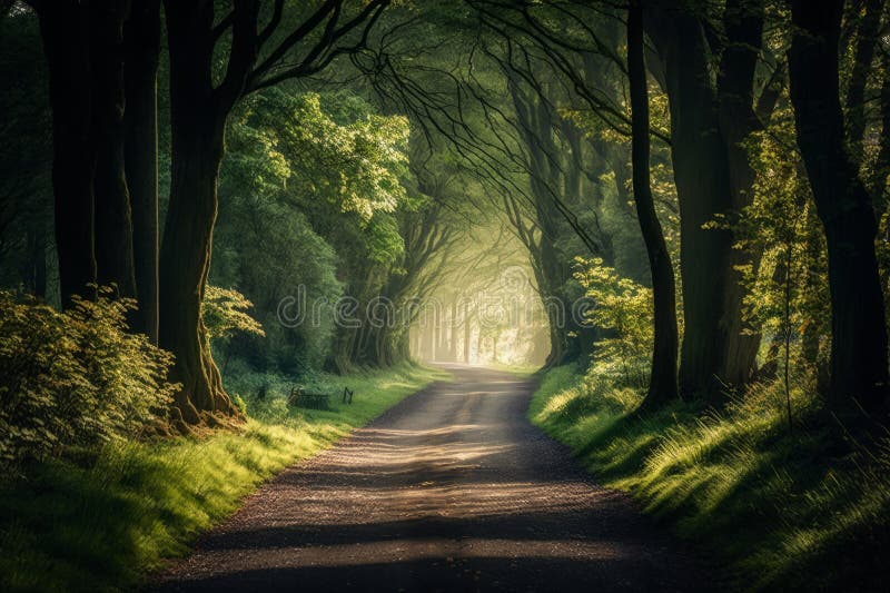 Dirt Road Surrounded by Trees in the Middle of Forest. Generative AI ...