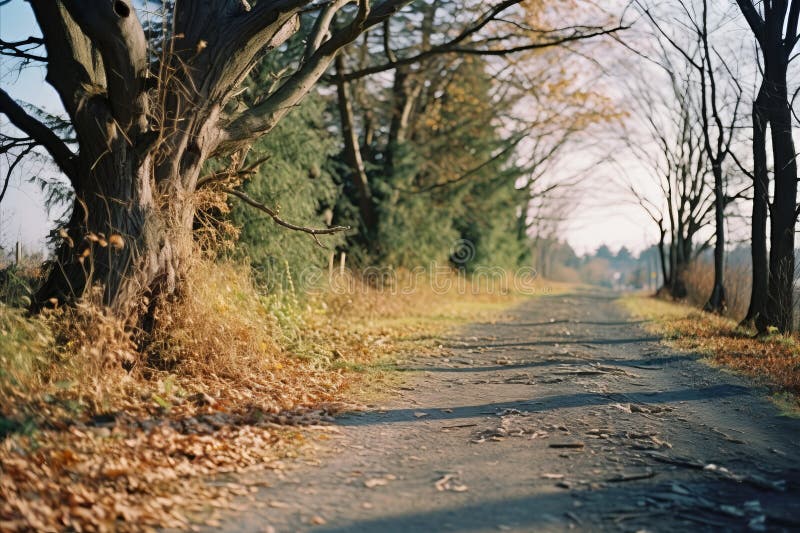 A Dirt Road with Trees and Leaves in the Background Stock Illustration ...