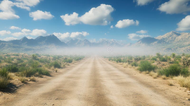 Dirt Road Under Bright Blue Sky with Fluffy Clouds in Open Plains Stock ...