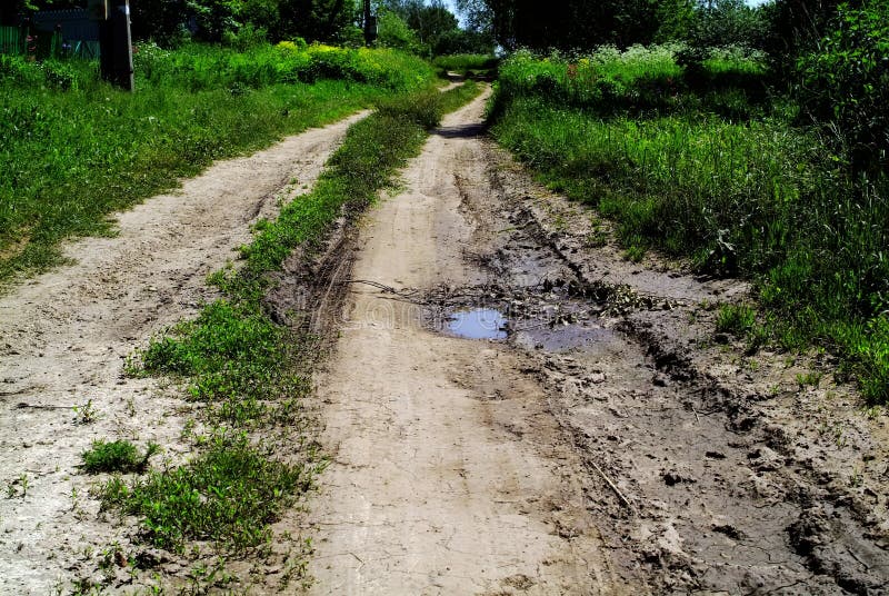 Dirt Road with a Small Stone in the Village Stock Photo - Image of ...