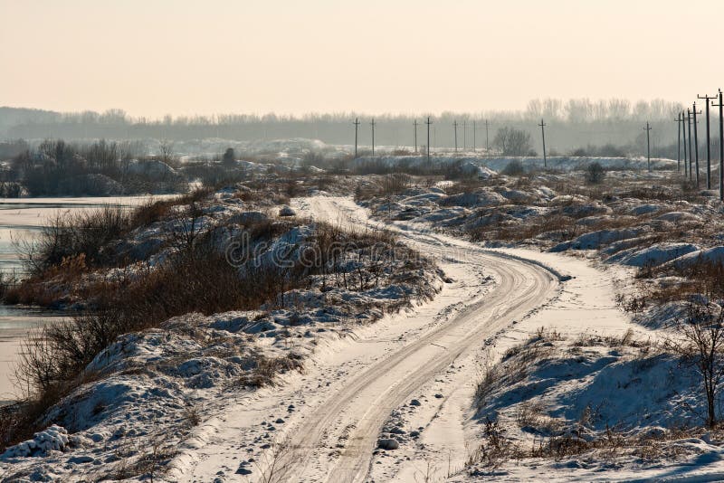 Dirt Road in Winter Time, Along the River Olt Stock Image - Image of ...