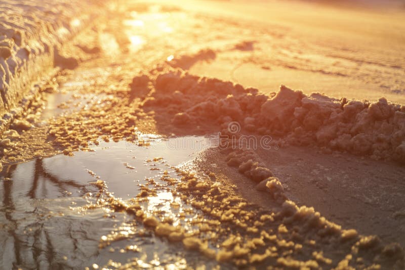 Dirt Snow on Road after Snowfall Stock Photo - Image of frozen, sand ...
