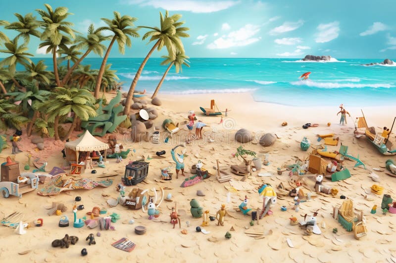 Dirty Beach Pollution Sea View. Garbage and Trash on the Sand Beach ...