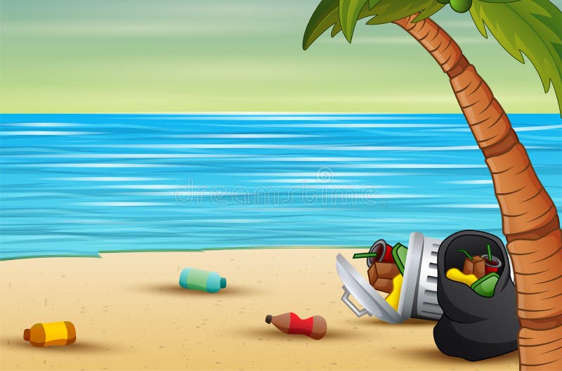 Dirty Beach with Trash and Plastic Stock Vector - Illustration of ...