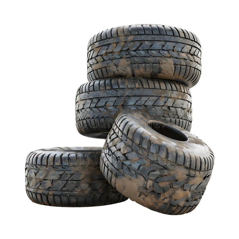 Dirty Black Tires Stack on Transparent Background - Ai Generated Stock ...