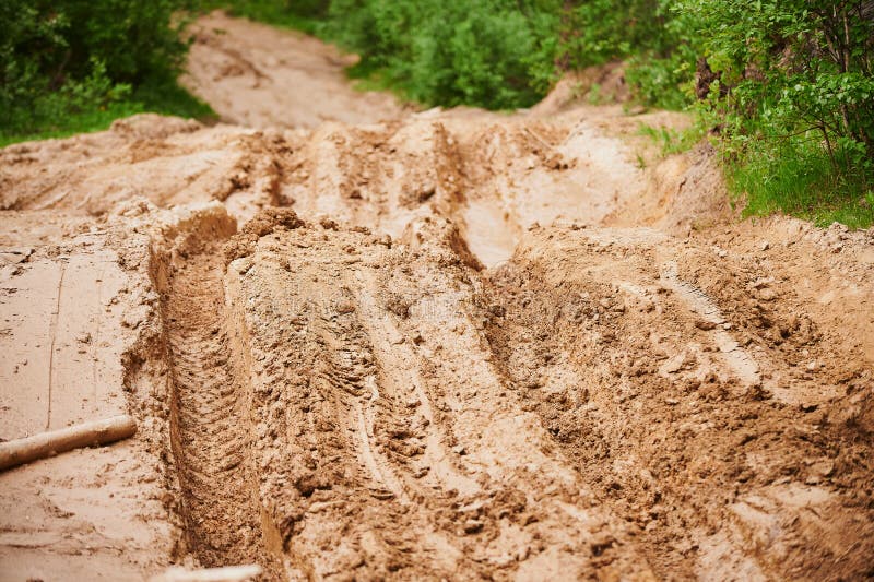 Dirty Blurry Dirt Road with Tire Tracks in Spring. Off-road. Stock ...