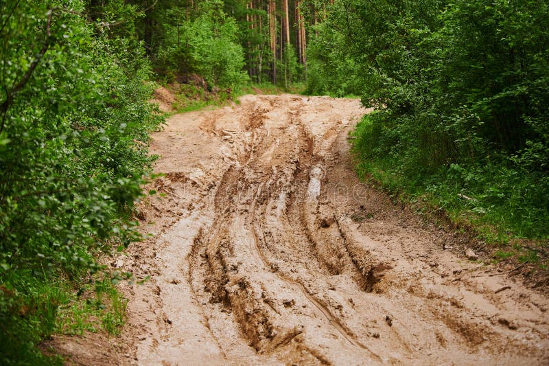 Dirty Blurry Dirt Road with Tire Tracks in Spring. Off-road. Stock ...