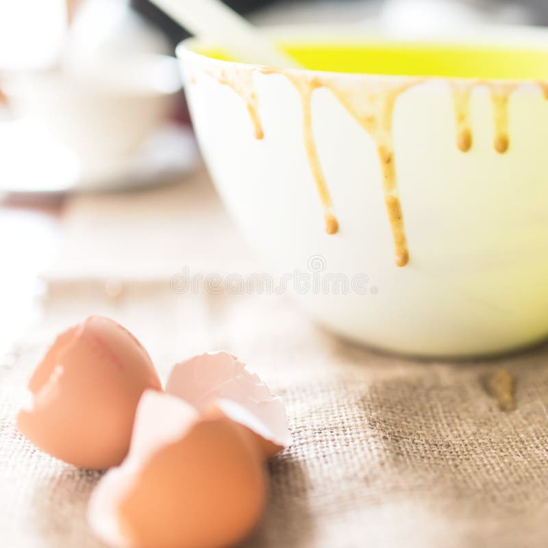 Dirty bowl and egg shells stock photo. Image of instagram - 85428808