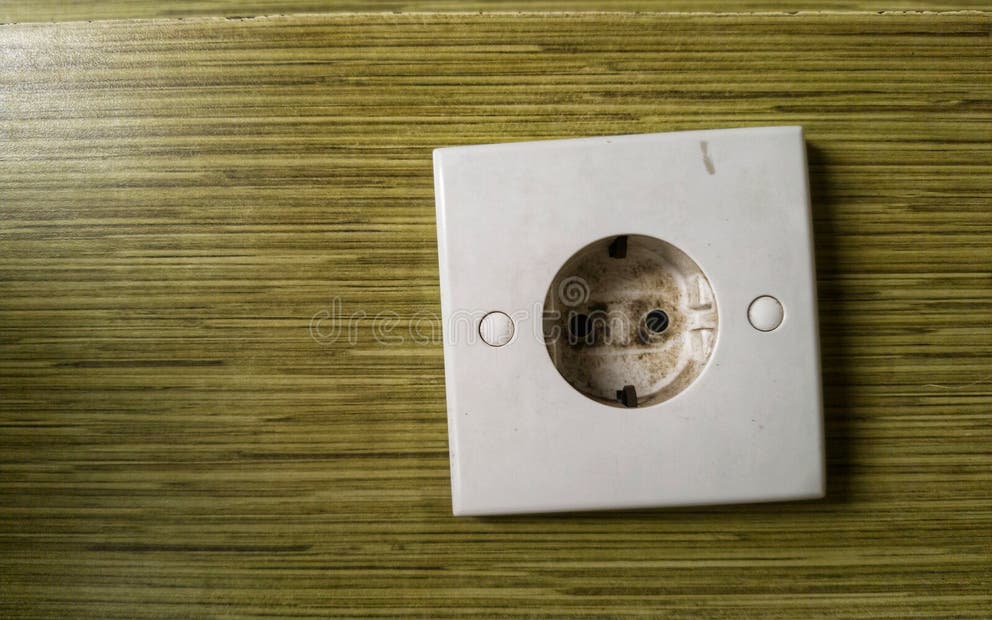 Dirty, Broken and Unused Plug or Power Socket in the Wall Stock Photo ...