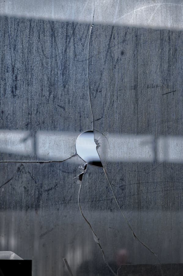Dirty Broken Window Glass with Hole Stock Photo - Image of dirty ...