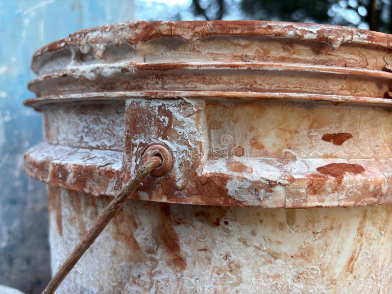 A Dirty Bucket with a Brown Handle Stock Image - Image of rustic ...