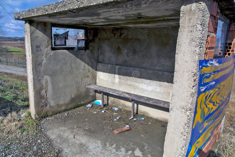 Dirty bus stop stock image. Image of roadsign, station - 256863095