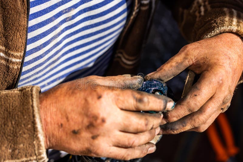 The Calloused Hands of a Working Man with Dark Skin Tell a Story of ...