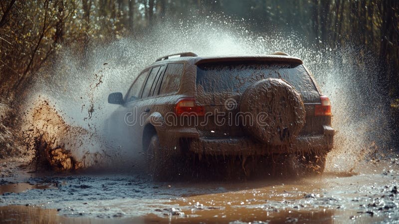 A Dirty Car is Driving through a Muddy Road Stock Illustration ...