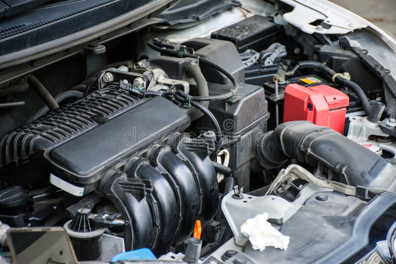 Dirty car engine with dust stock image. Image of industrial - 144172023
