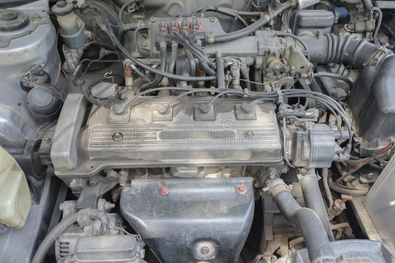 Dirty car engine room stock image. Image of shop, service - 96965693