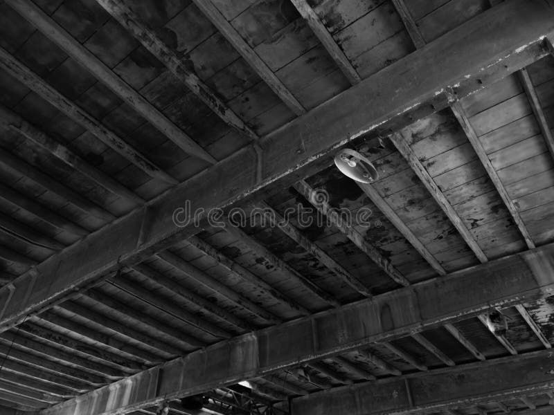 Dirty Ceiling with Lighting Units, Spotlights with Light Bulbs, in an ...