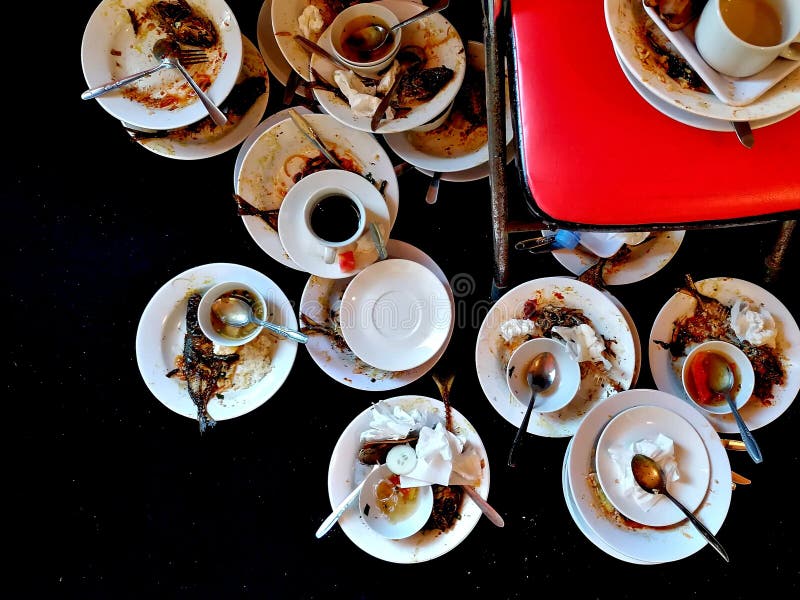 Dirty Chinaware and Silverware after Buffet Stock Photo - Image of ...