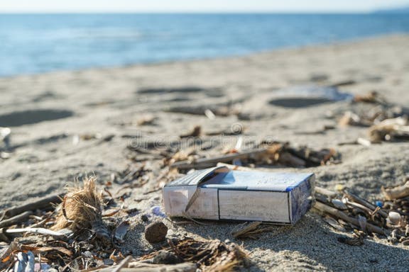 Dirty Cigarette Pack Trash Discarded on Sea Coast Ecosystem ...