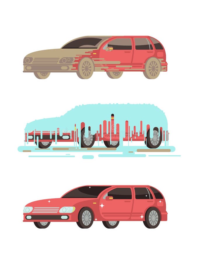 Dirty and Clean Shine Car. Washing Stages Vector Set Stock Vector ...