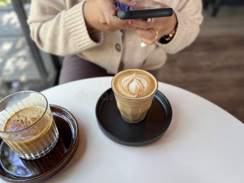 Dirty Coffee Menu Drink on White Table at Cafeteria. Stock Image ...