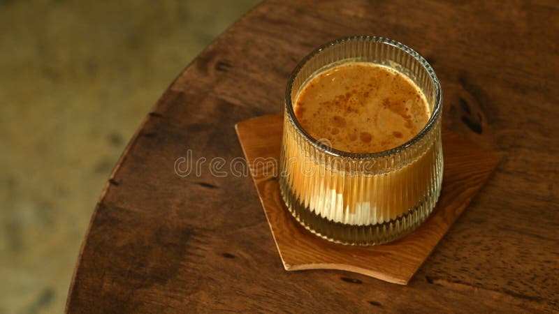 Dirty Coffee Menu, Espresso and Milk in Glasses on Table in Cafe. Stock ...