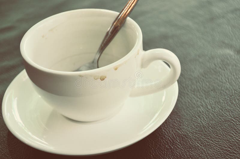Dirty Cup of Coffee on Outdoor Table in Cafe Stock Photo - Image of ...