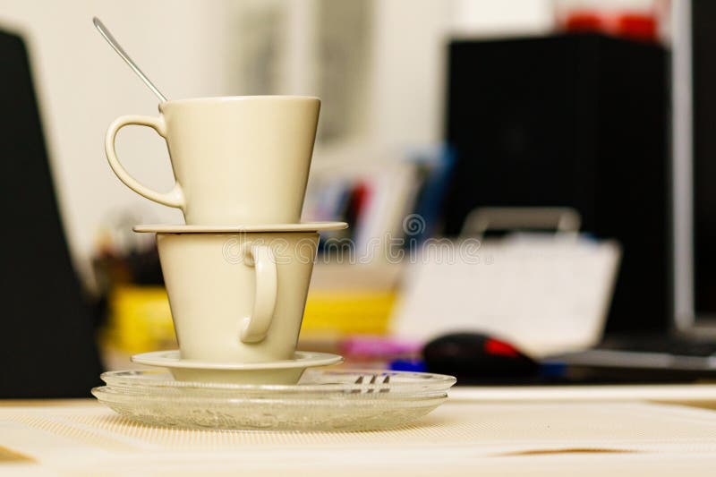 Dirty Cups after Coffee Drinking, Messy Desk Stock Image - Image of ...