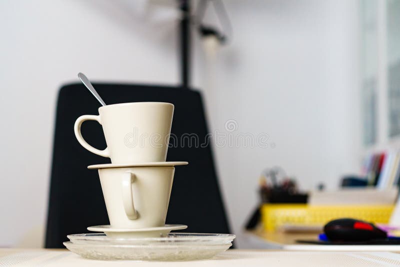 Dirty Cups after Coffee Drinking, Messy Desk Stock Image - Image of ...