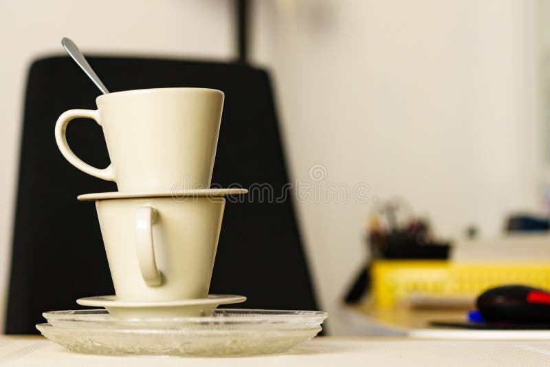 Dirty Cups after Coffee Drinking, Messy Desk Stock Image - Image of ...
