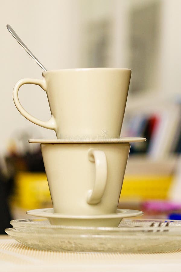 Dirty Cups after Coffee Drinking, Messy Desk Stock Photo - Image of ...