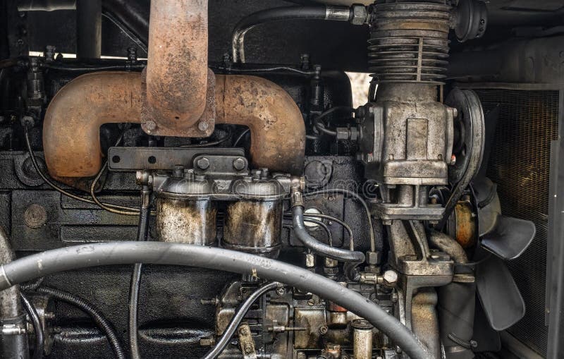Dirty diesel engine, stock photo. Image of motor, equipment - 253756574