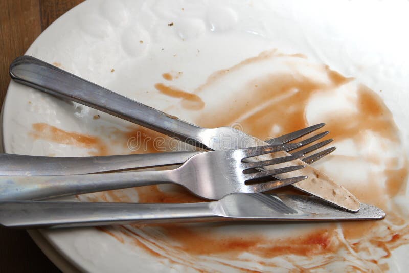 Dirty Dinner Plates and Cutlery Ready To Be Washed Up Stock Photo ...