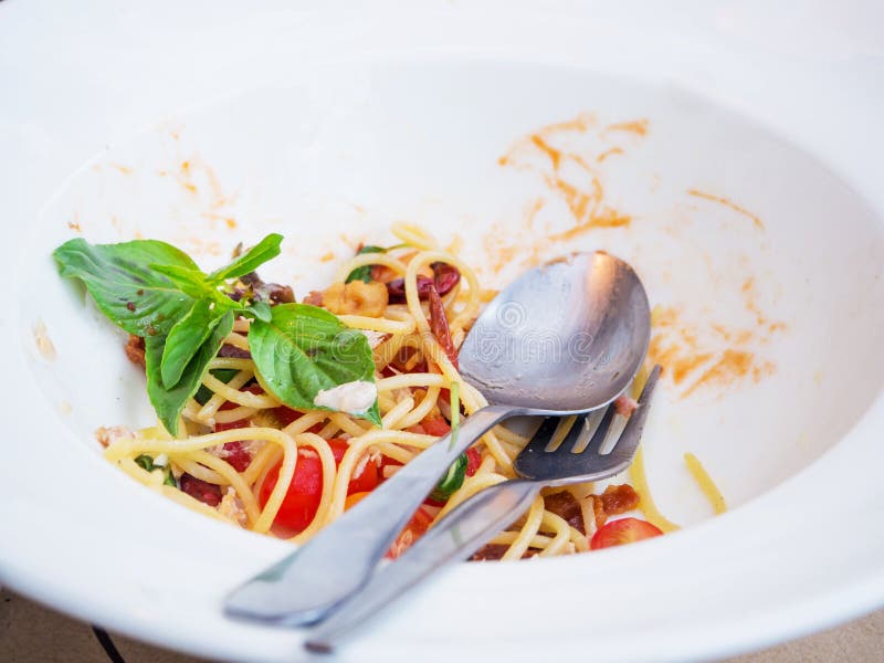 Dirty Dish of Spicy Spaghetti Stock Image - Image of spaghetti ...
